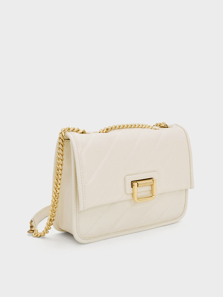 Cream Neva Panelled Chain-Strap Crossbody Bag - CHARLES & KEITH ID