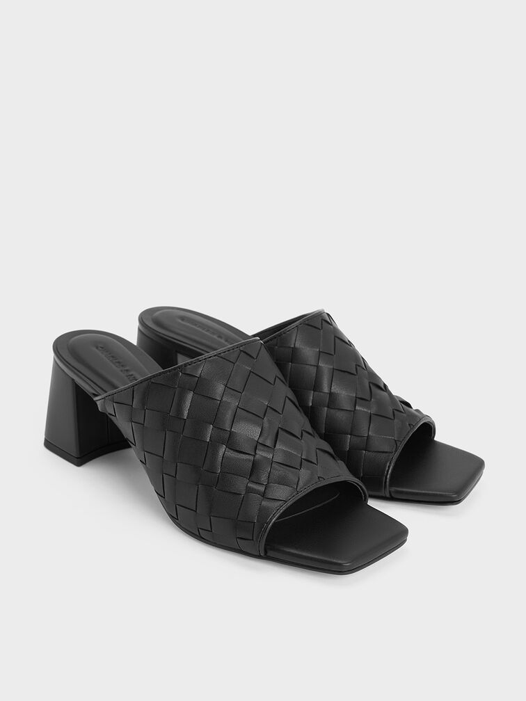 Black Sepatu Heeled Mules Square-Toe - CHARLES & KEITH ID