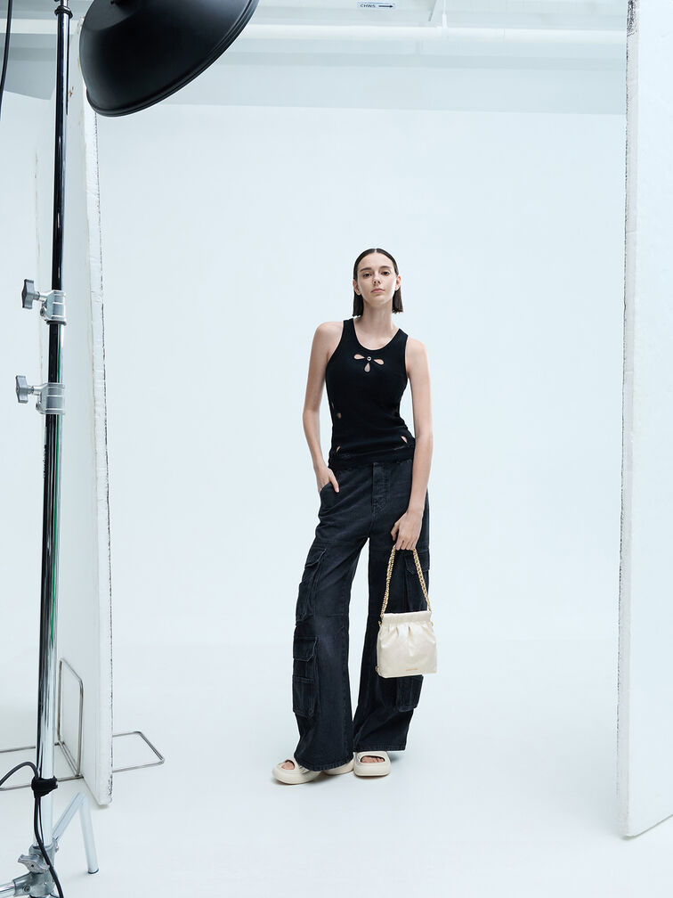 Cream Backpack Chain-Handle Two-Way Duo - CHARLES & KEITH ID