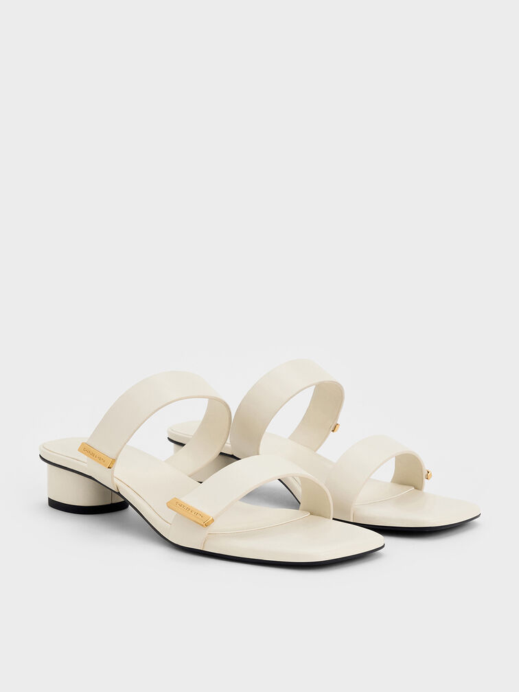 Chalk Metallic-Accent Double-Strap Heeled Sandals - CHARLES & KEITH ID