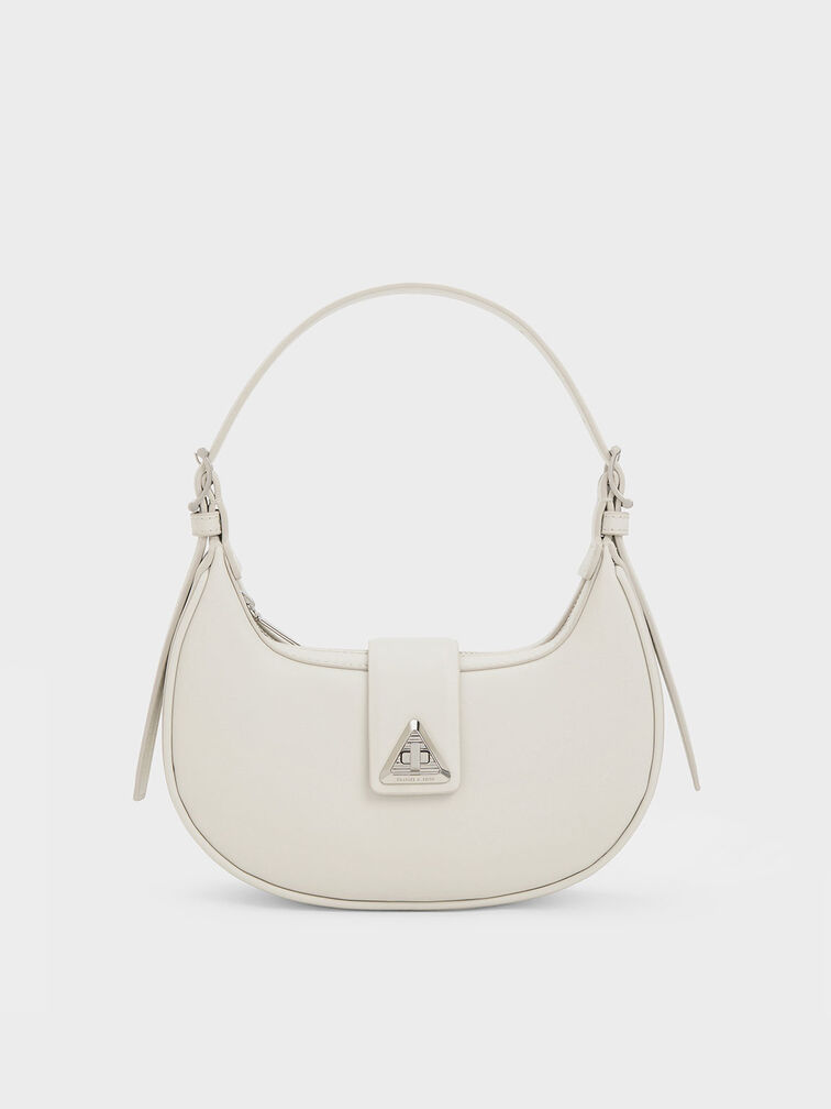 Chalk Trice Metallic Accent Belted Shoulder Bag - CHARLES & KEITH ID