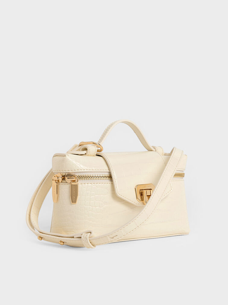 Cream Tas Top Handle Vanity Croc-Effect Arwen - CHARLES & KEITH ID