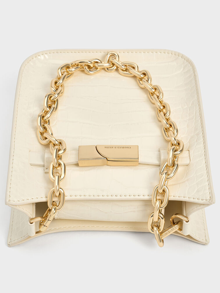 Cream Tas Selempang Metallic-Accent Aurelia Croc-Effect - CHARLES ...