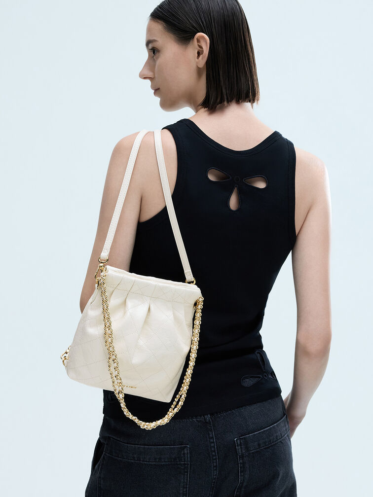 Cream Backpack Chain-Handle Two-Way Duo - CHARLES & KEITH ID