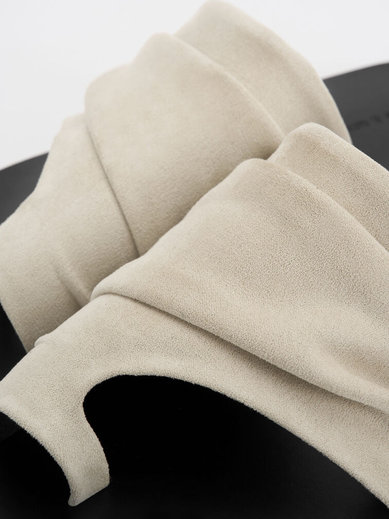 Chalk Sandal Toe-Ring Ruched Faux Suede - Chalk - CHARLES & KEITH ID