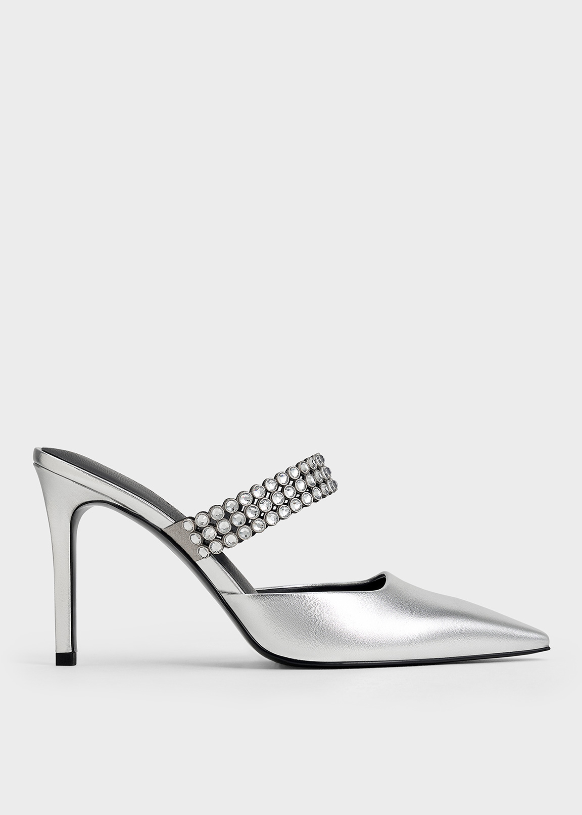 Silver Sepatu Pumps Pointed-Toe Crystal-Embellished Metallic - CHARLES ...