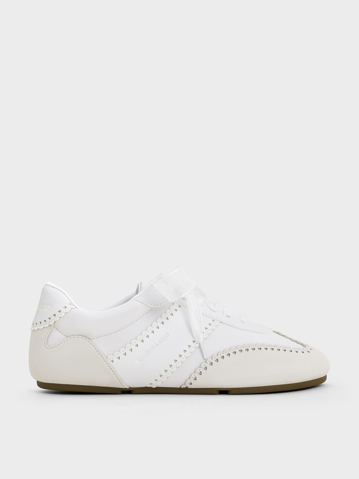 White Cece Heart-Motif Sheer-Lace Sneakers - CHARLES & KEITH ID