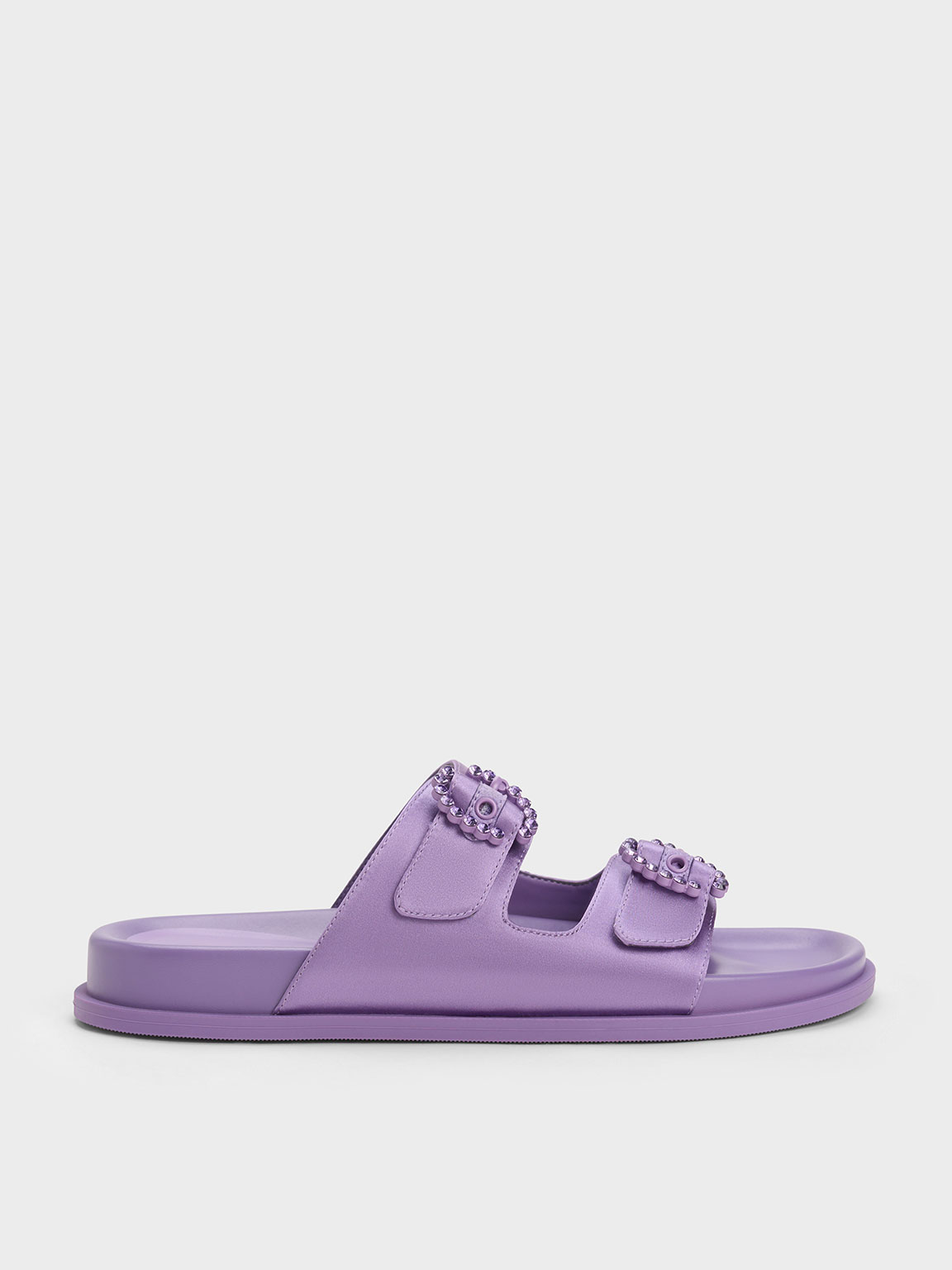 Purple Reycled Polyester Embellished Buckle Sandals - CHARLES & KEITH ID