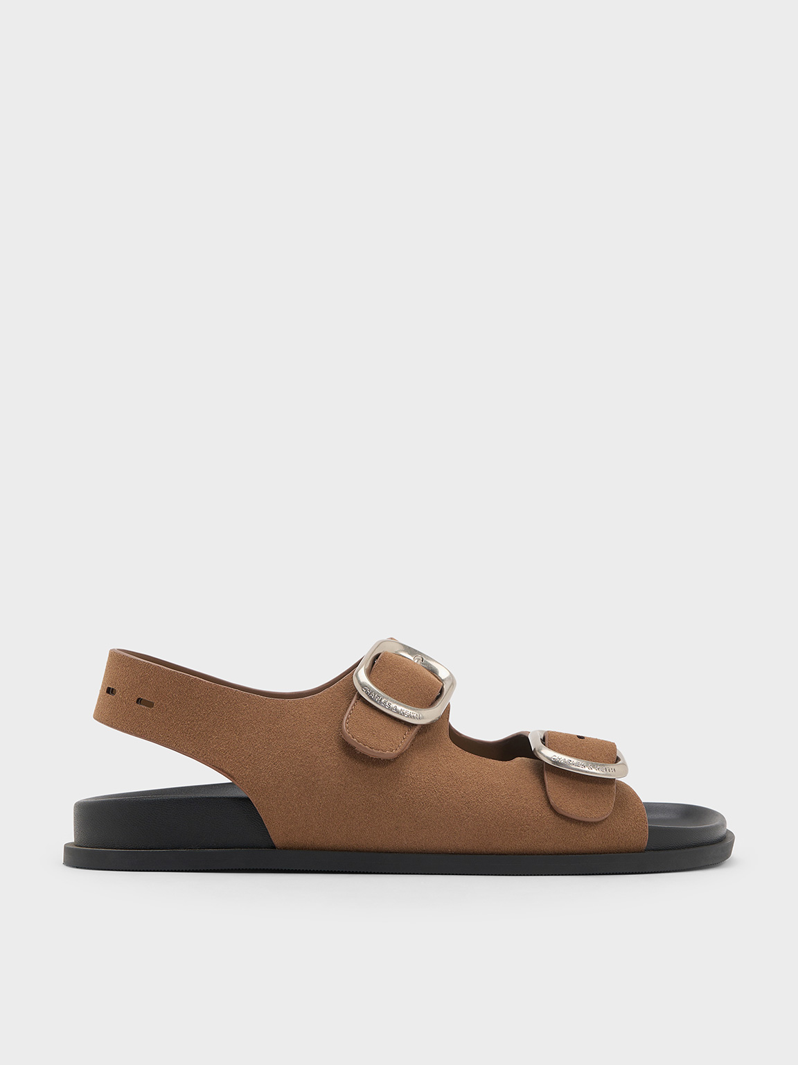 Brown Sandal Slingback Double-Strap Buckled Suede - Brown - Sepatu ...