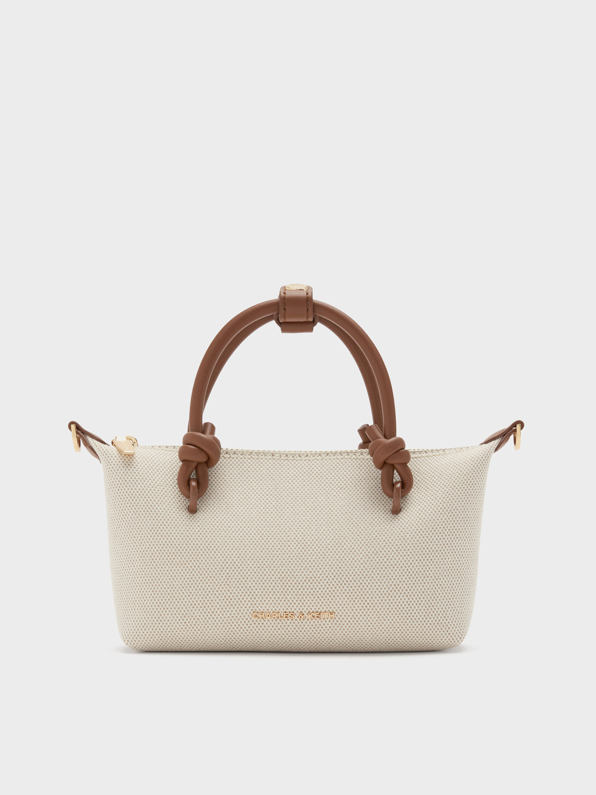 Tas Tote Knotted-Handle Sammie Canvas - Chocolate - CHARLES & KEITH ID