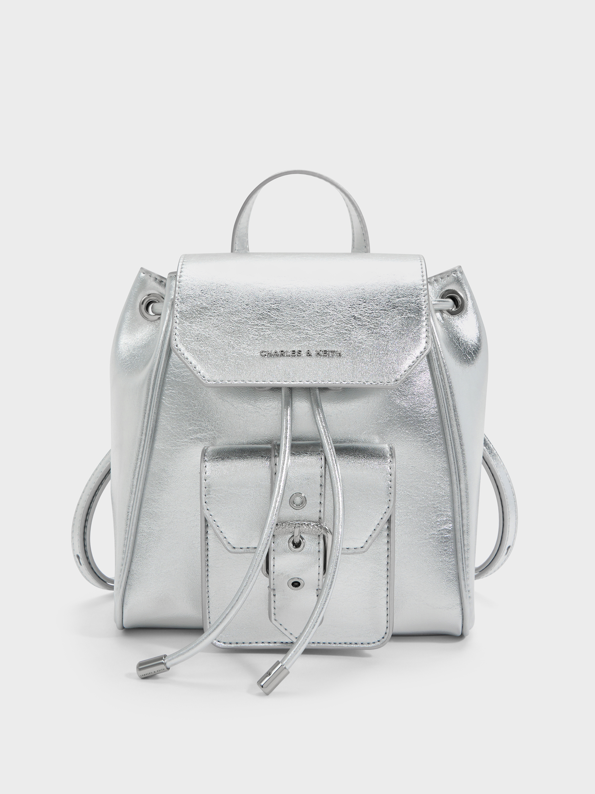 Tas Ransel Front-Pocket Drawstring Blaise Metalik - Silver - CHARLES ...