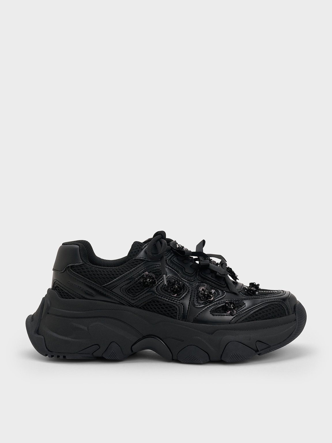 Black Sneakers Chunky Flower-Embellished Gaskell - CHARLES & KEITH ID