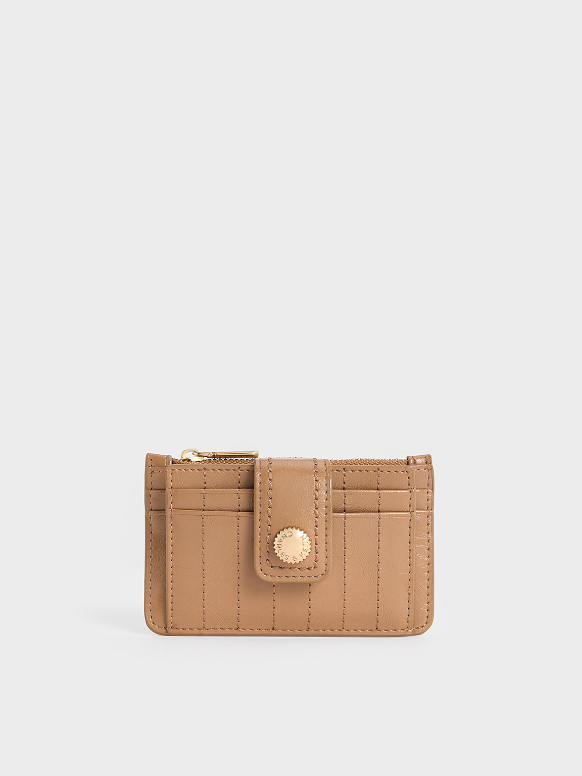 Tan Card Holder Crinkle-Effect Panelled Donna - Tan - Dompet - CHARLES ...