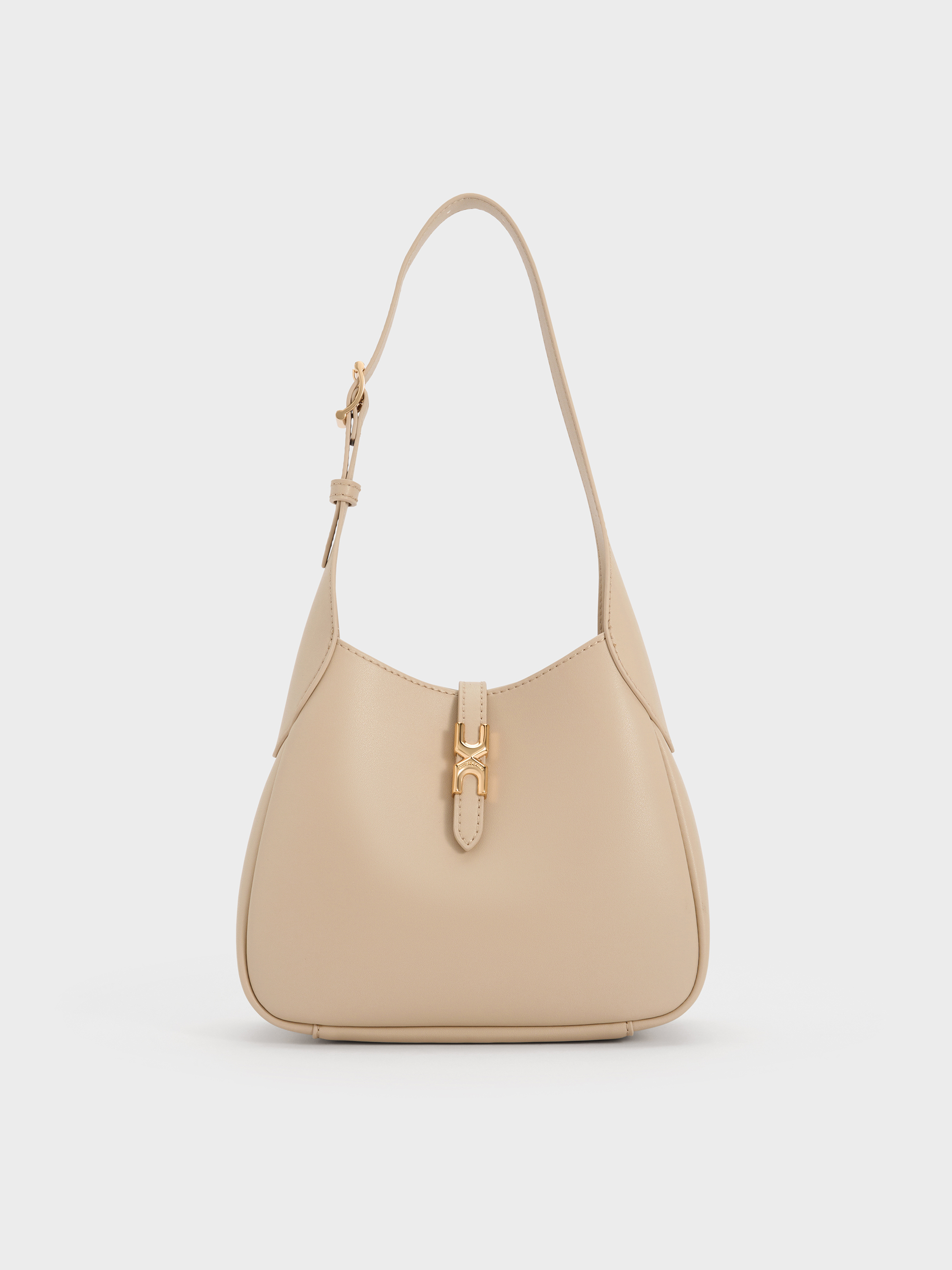 Tas Hobo Metallic-Buckle Belted Adalyn Mini - Dusted Oat - CHARLES ...