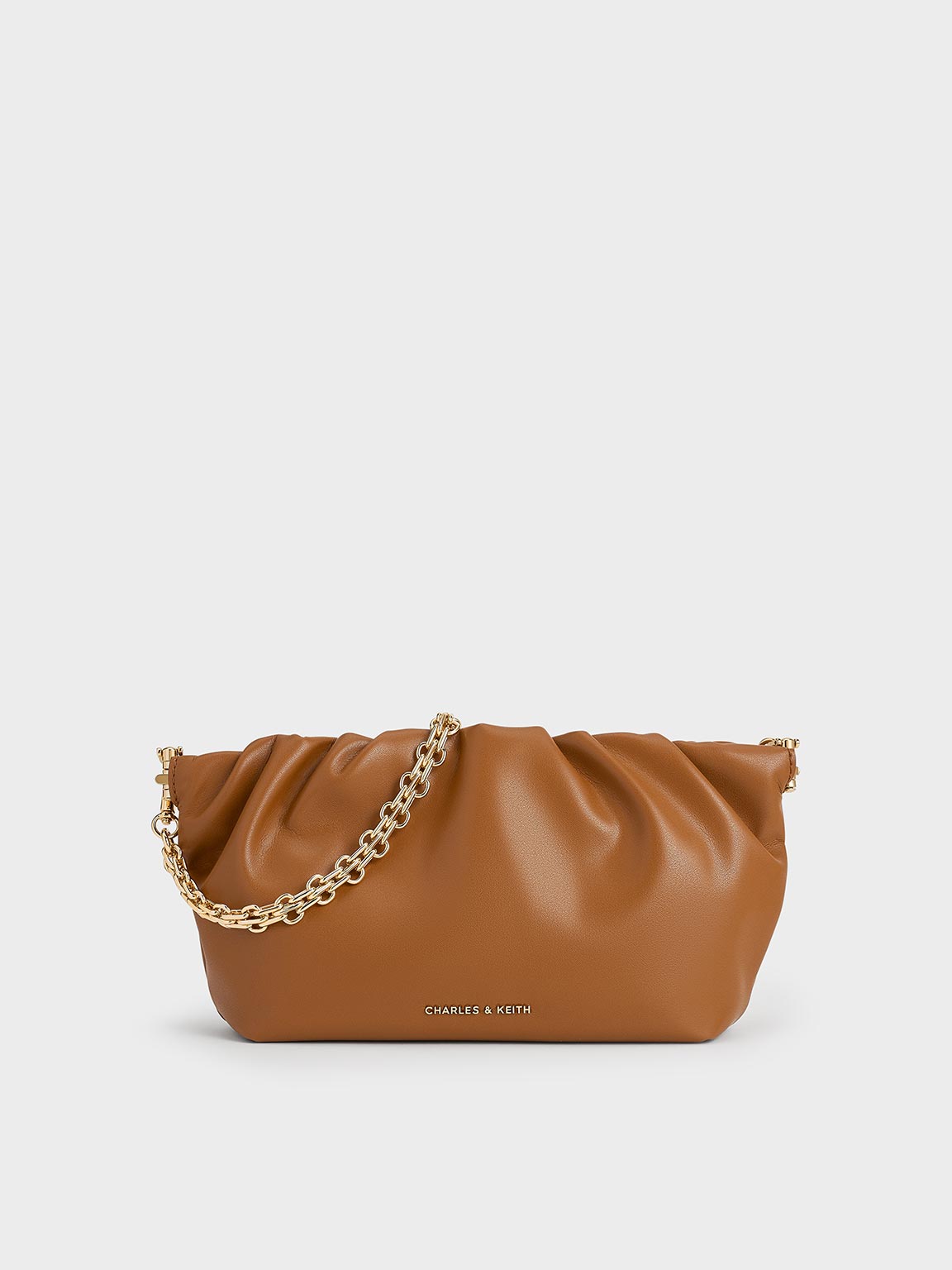 Brown Brigette Ruched Chain-Handle Clutch - Brown - Sale - CHARLES ...