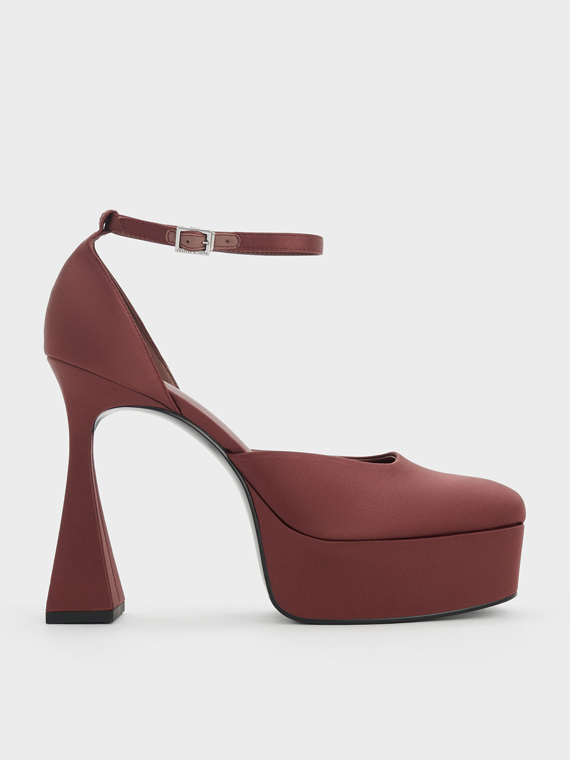 Maroon Sepatu Pumps D'Orsay Recycled Polyester Flare Heel - CHARLES ...